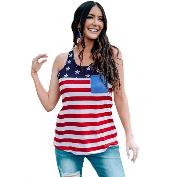 Tops | Usa Flag Stars Stripes Print Tank Top | Poshmark